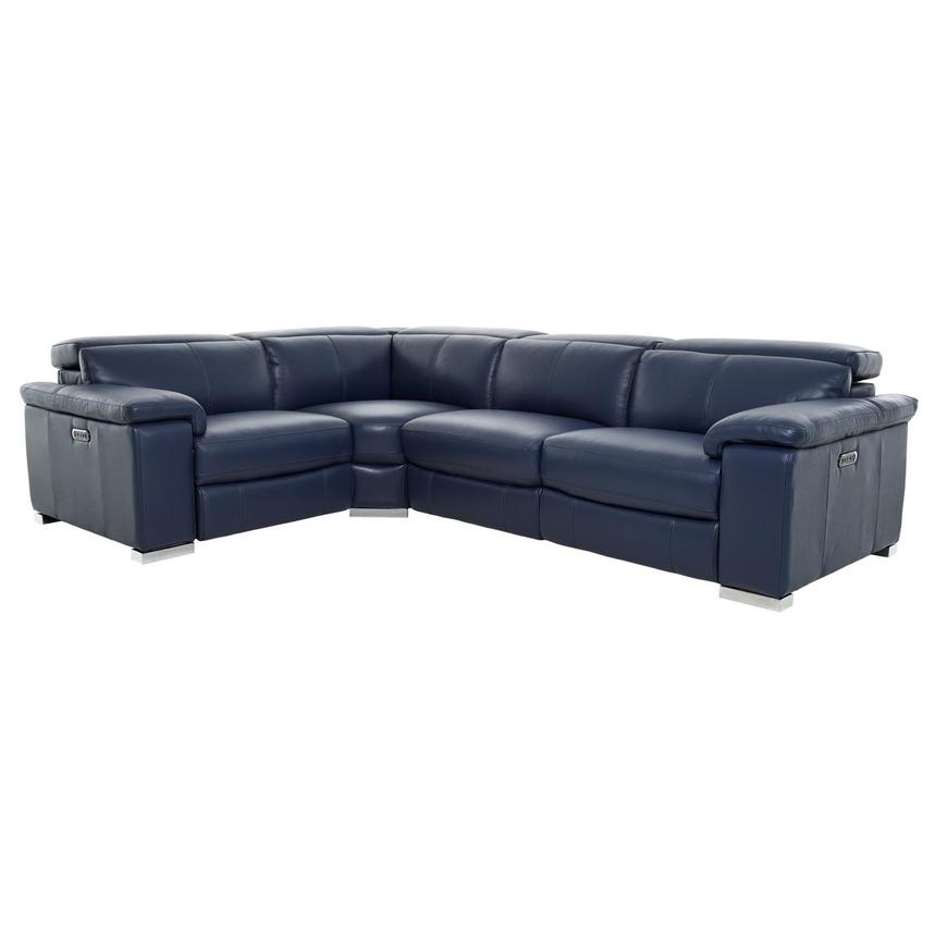 Charlie Blue Leather Power Reclining Sectional with 4PCS/2PWR | El ...
